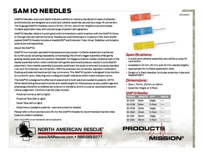 SAM IO Needles - Product Information Sheet | North American Rescue