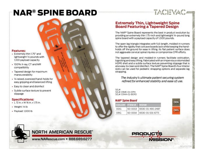Spine Board Product Information Sheet | North American Rescue