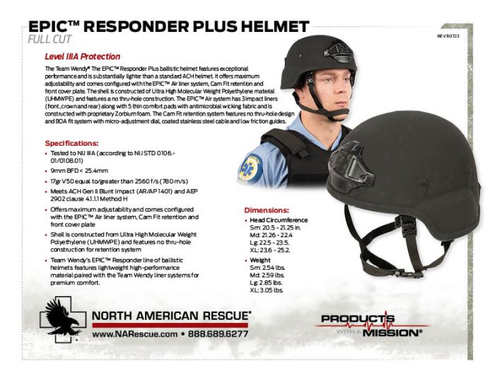 EPIC Responder Plus Helmet Product Information Sheet | North American ...