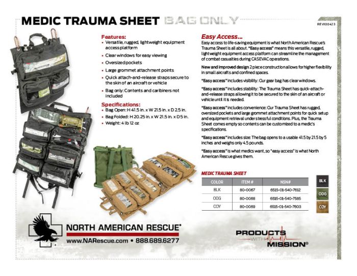 Medic Trauma Sheet Product Information Sheet | North American Rescue