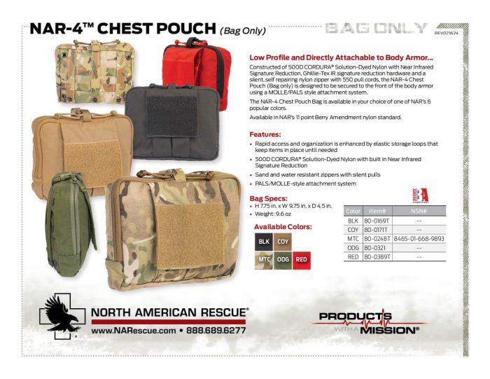 NAR-4 Chest Pouch Bag Product Information Sheet | North American Rescue