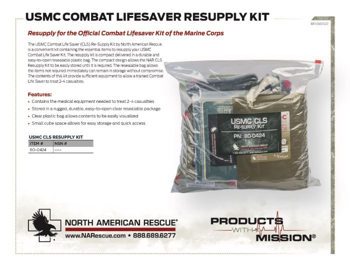 USMC Combat Lifesaver CLS Resupply Kit - Product Information Sheet ...