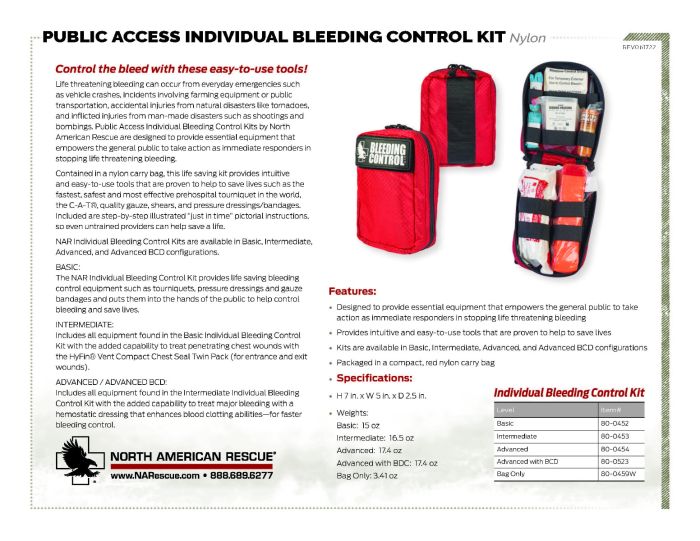 Public Acess Individual Bleeding Control Kit Nylon - Product Information Sheet | North American ...
