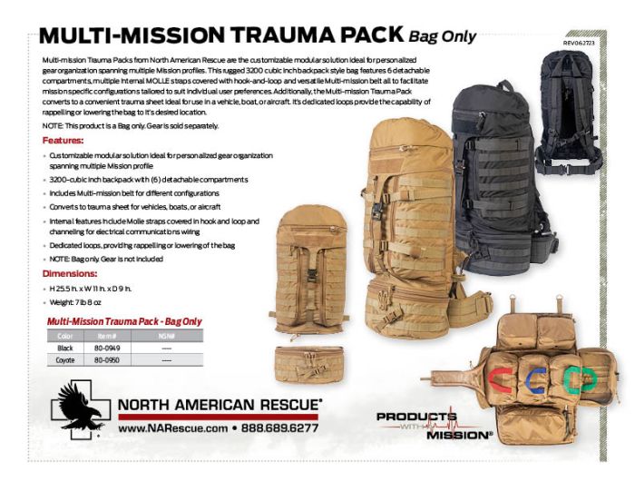 Multi-Mission Trauma Packs - Bag Only - Product Information Sheet ...