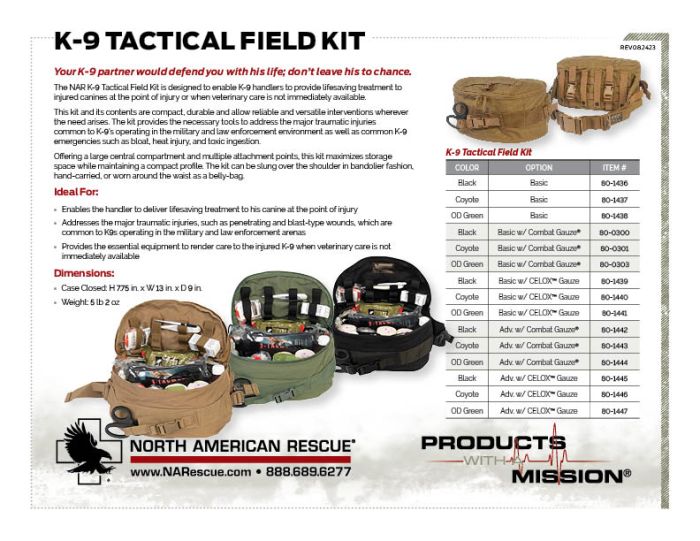 K-9 Tactical Field Kit Product Information Sheet | North American Rescue