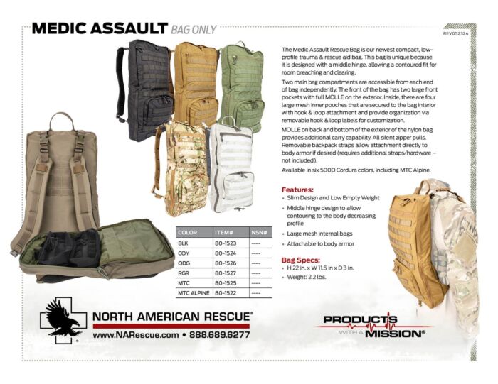 Medic Assault Bag Only - Product Information Sheet | North American Rescue