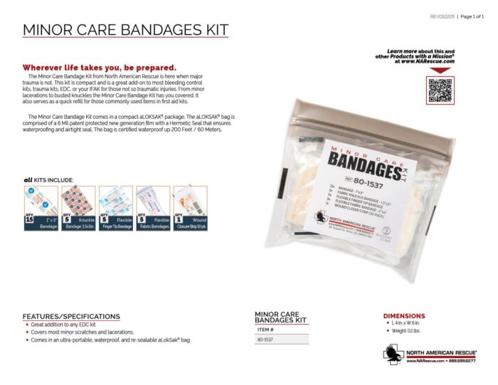 Minor Care Bandages Kit - Product Information Sheet | North American Rescue