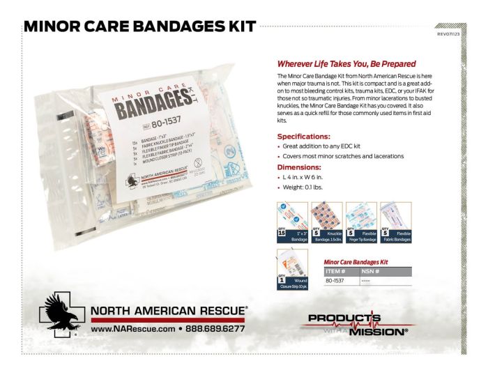 Minor Care Bandages Kit - Product Information Sheet | North American Rescue