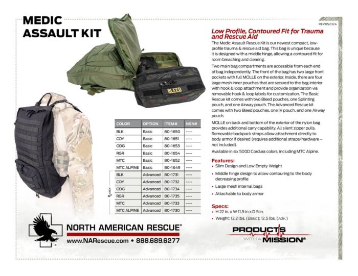 Medic Assault Kit - Product Information Sheet | North American Rescue