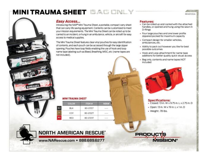 Mini Trauma Sheet Bag - Product Information Sheet | North American Rescue