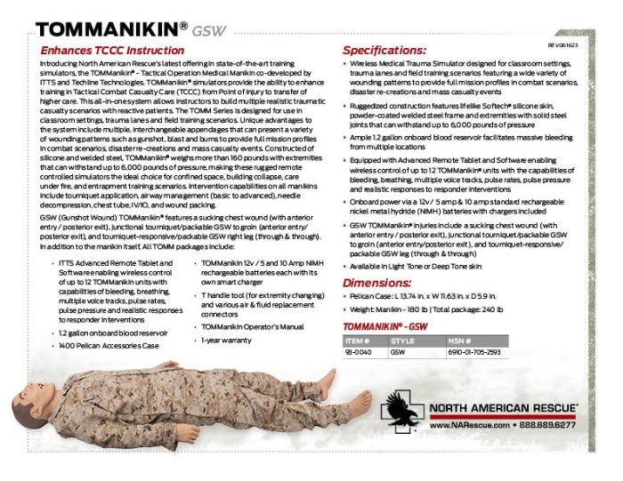 TOMManikin - GSW - Product Information Sheet | North American Rescue