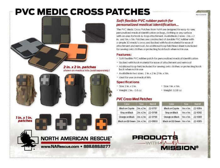 PVC Medic Cross Patches - Product Information Sheet | North American Rescue